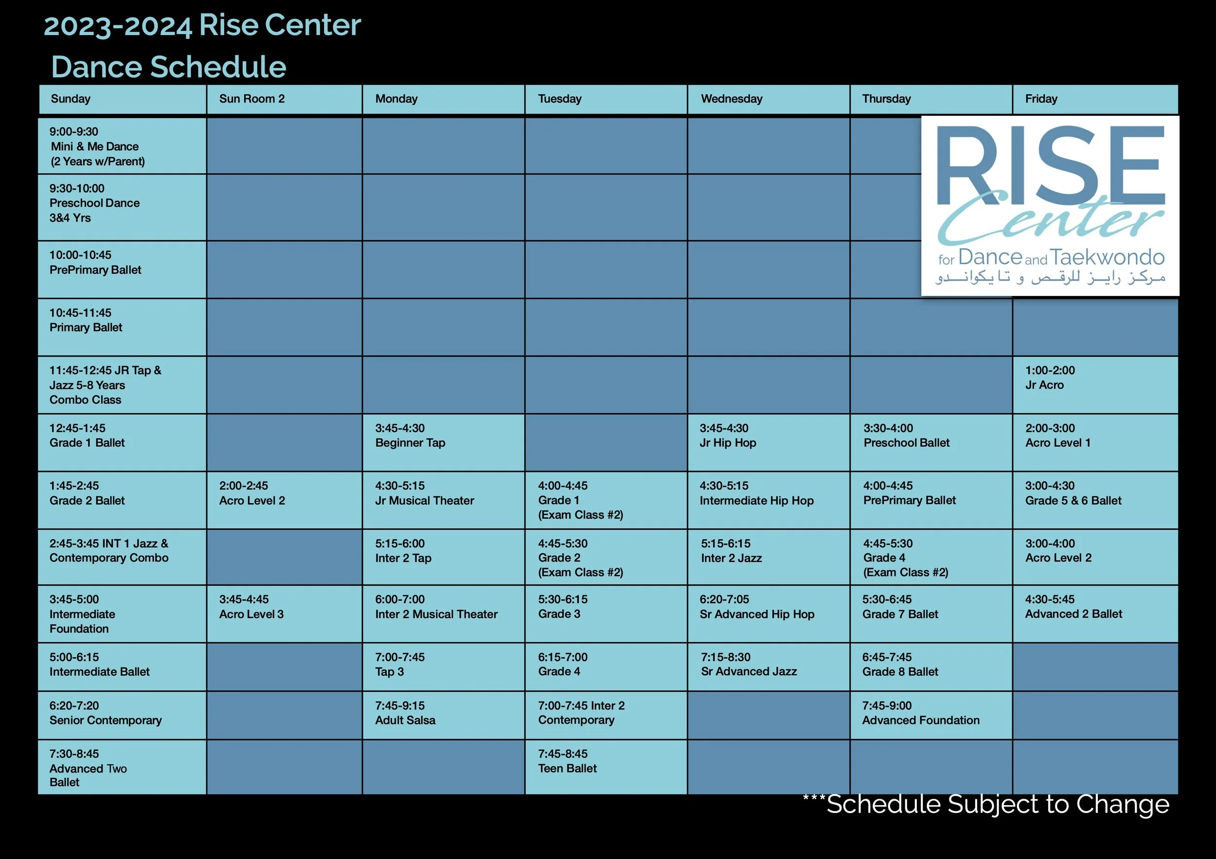Rise Center for Dance and Taekwondo — Class schedules for Dance and ...