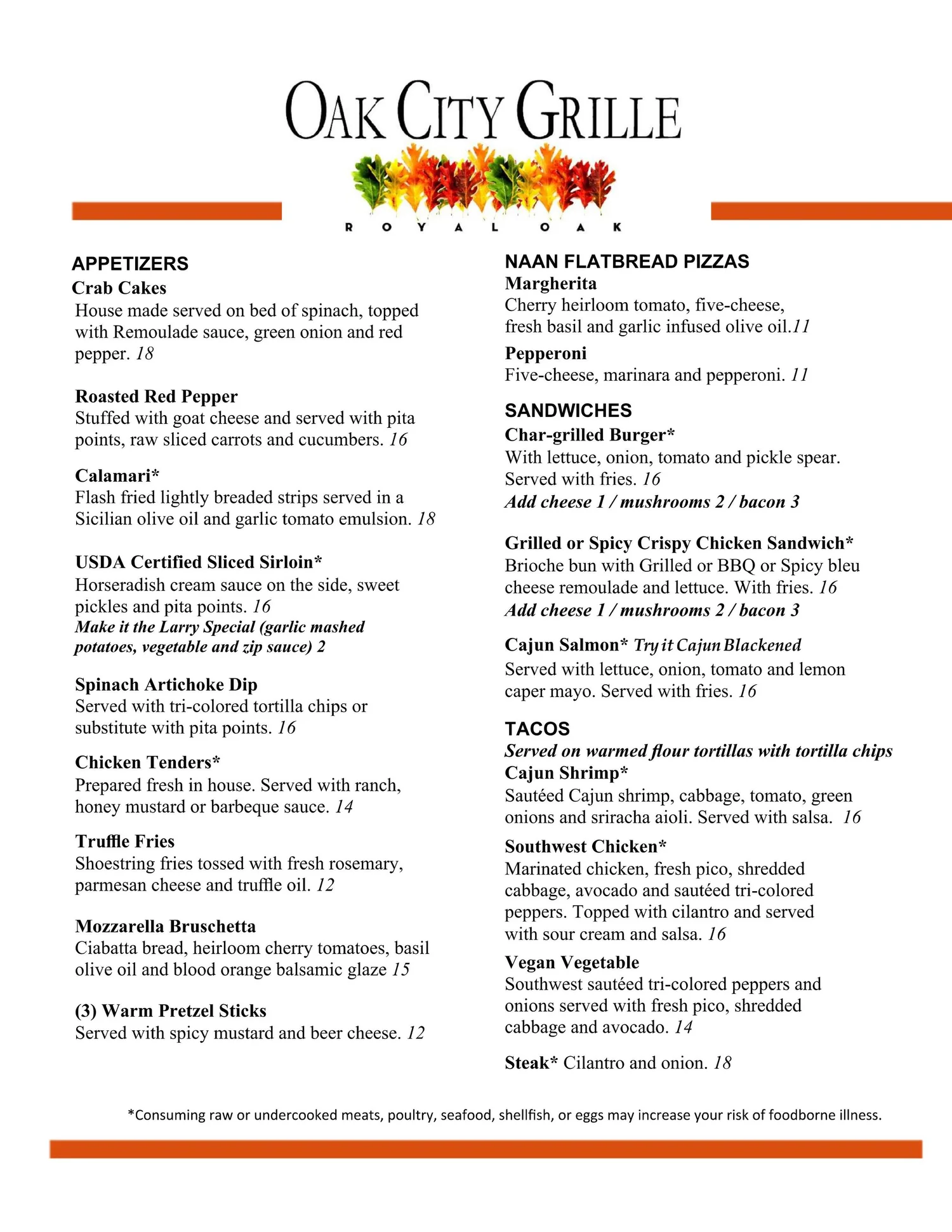 Menu — Oak City Grille