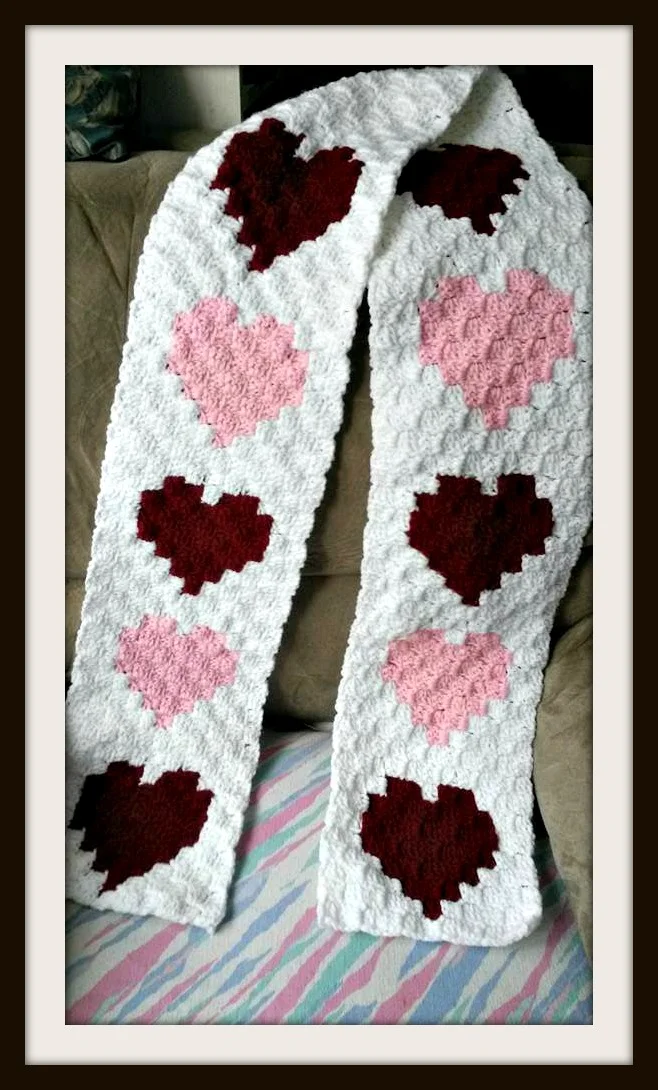 Heart Scarf, C2C Crochet Pattern