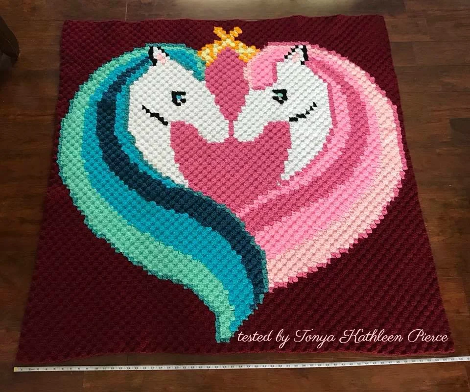 Unicorn Love Afghan, C2C Crochet Pattern