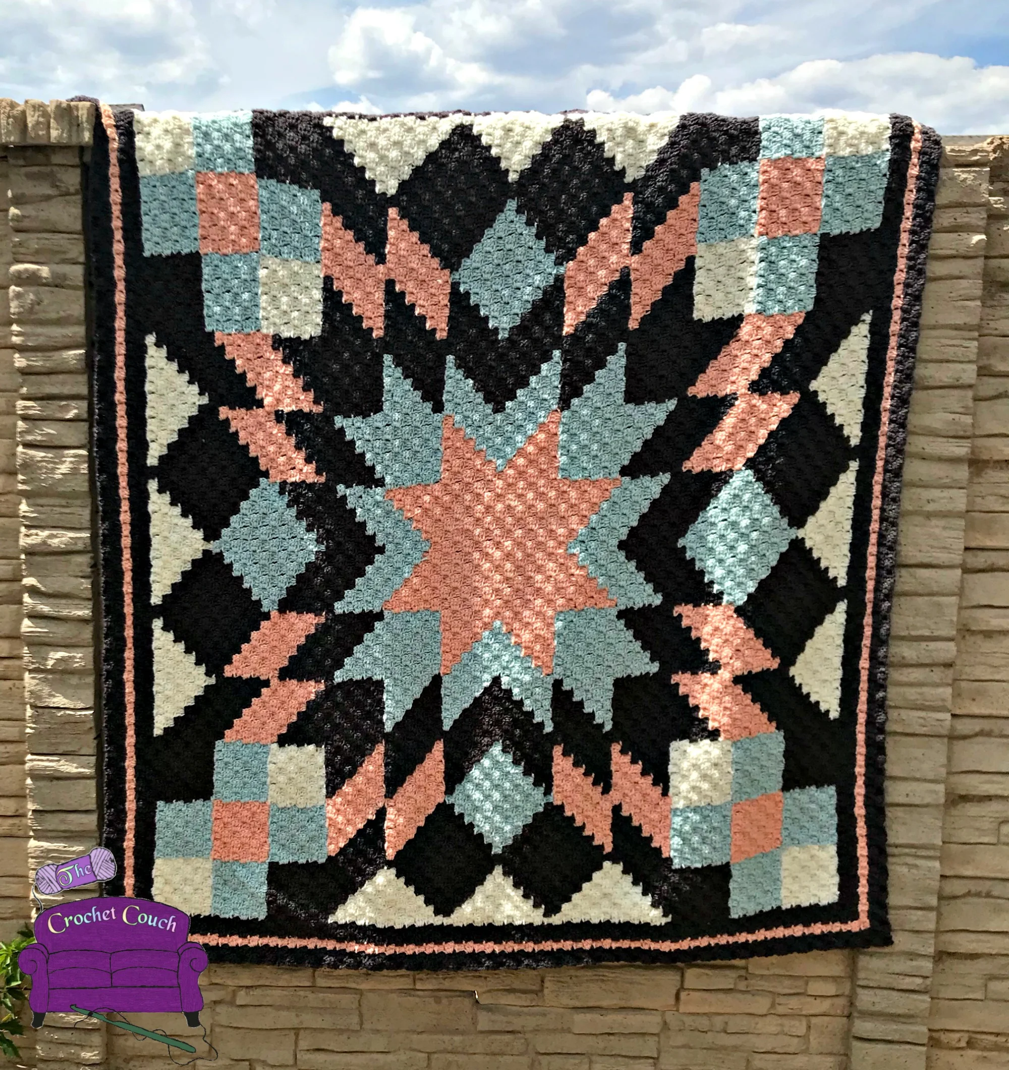 Starburst Quilt Afghan, C2C Crochet Pattern