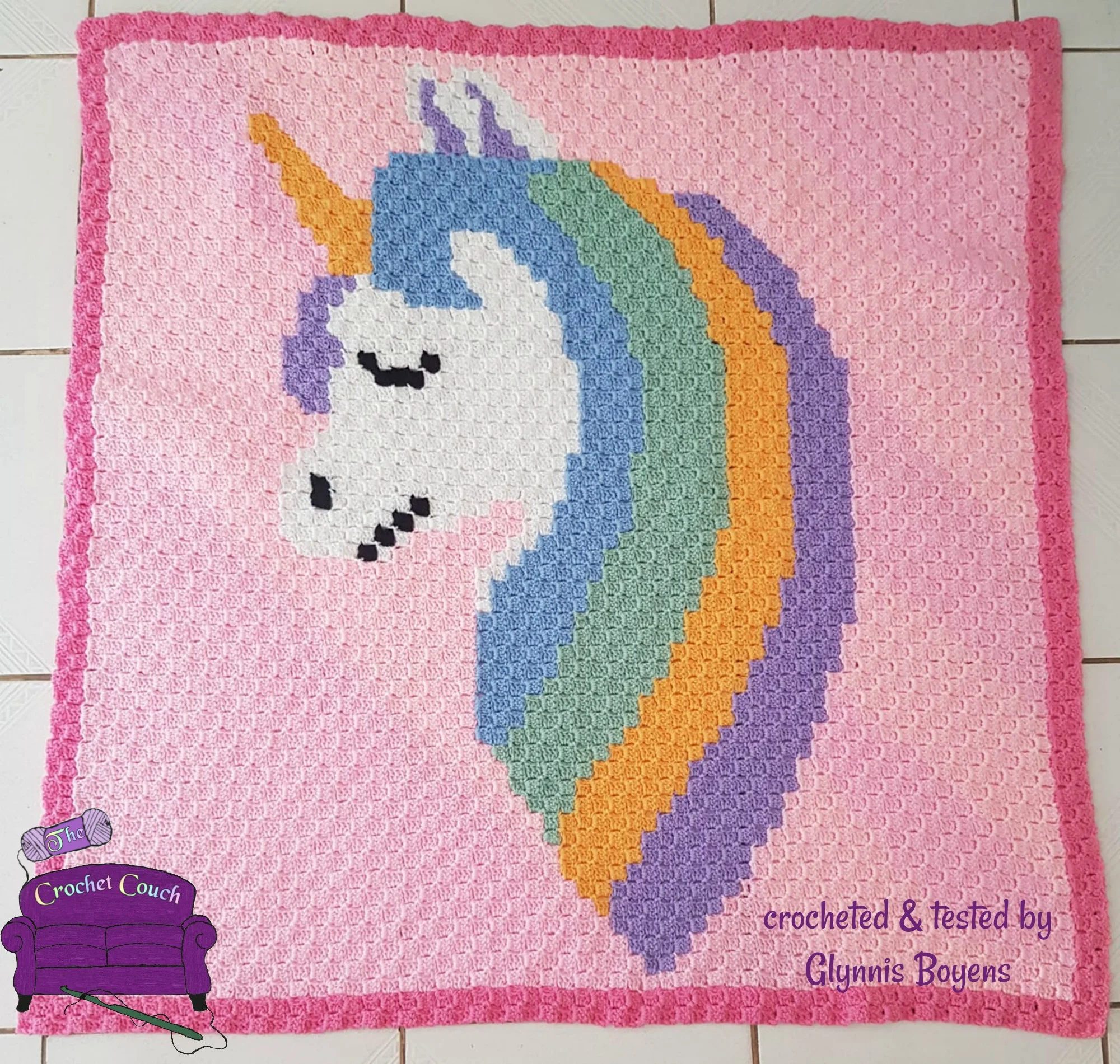 Unicorn Head Afghan, C2C Crochet Pattern