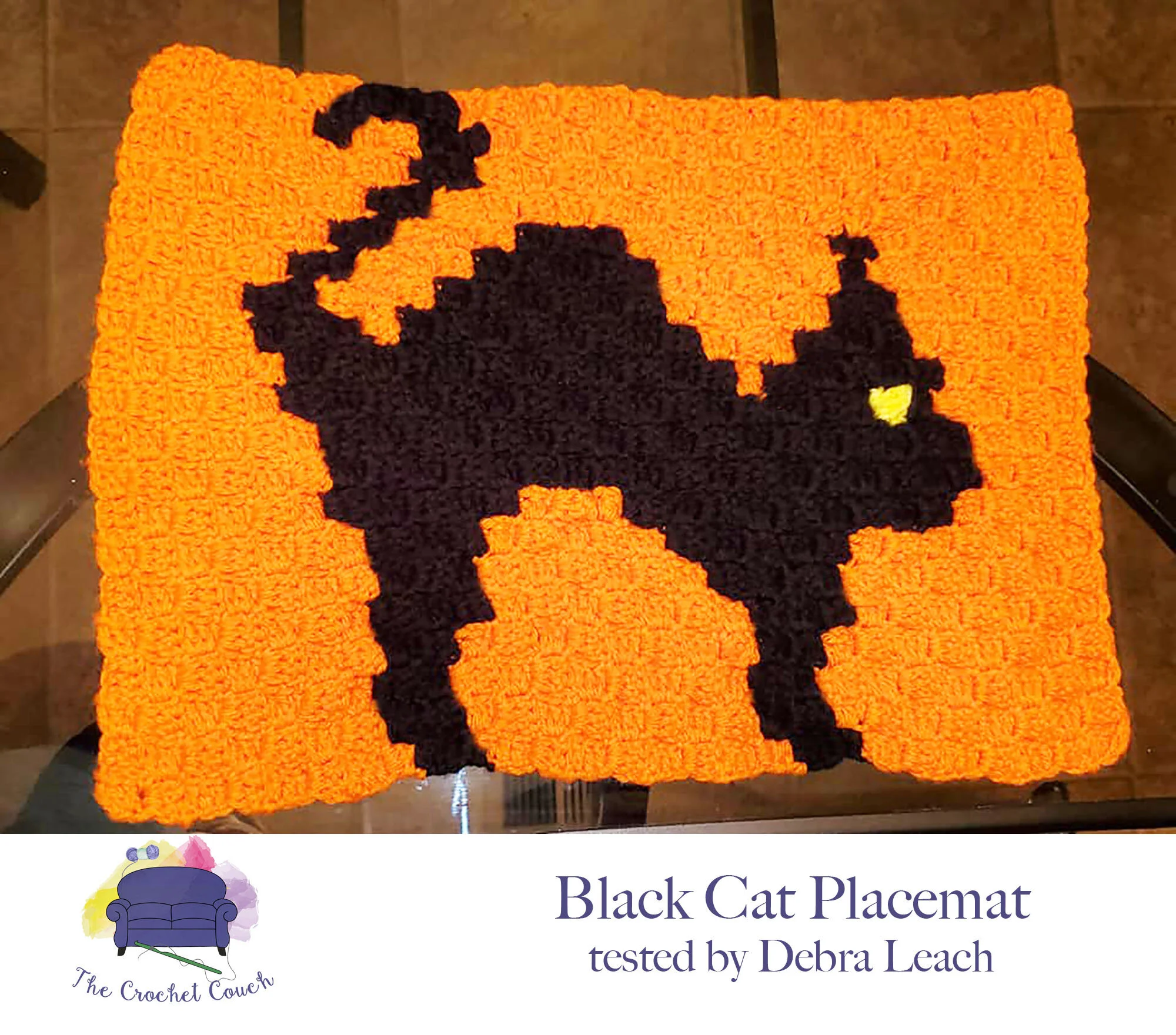 Black Cat Placemat, C2C Crochet Pattern