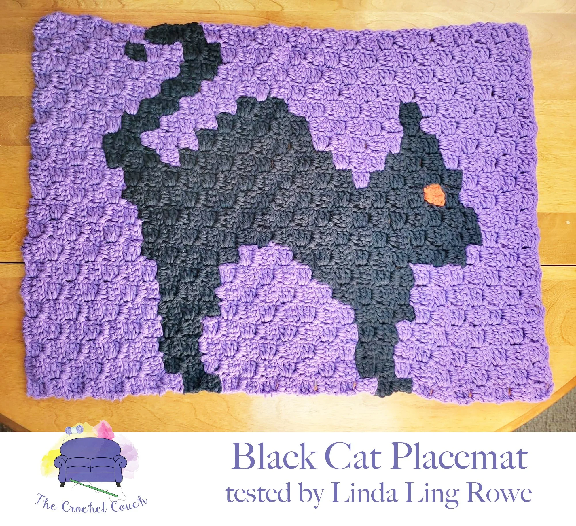 Black Cat Placemat, C2C Crochet Pattern