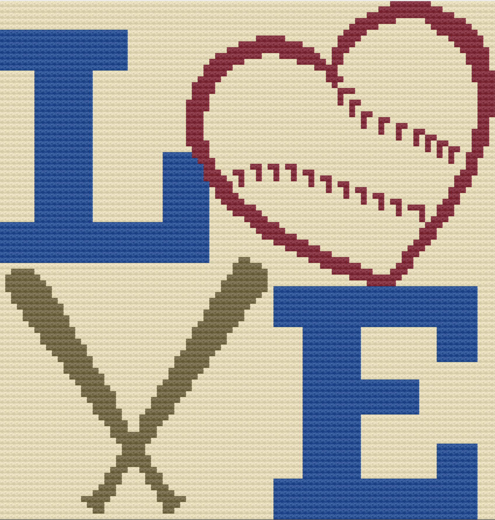 Love Baseball with Bats in color Afghan, C2C Crochet Pattern