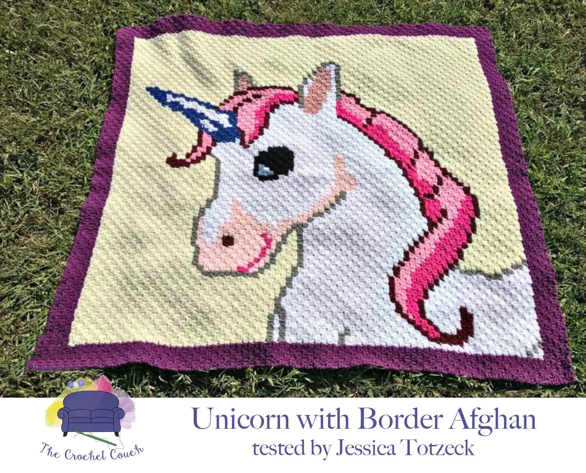 Unicorn Afghan, With border, C2C Crochet Pattern