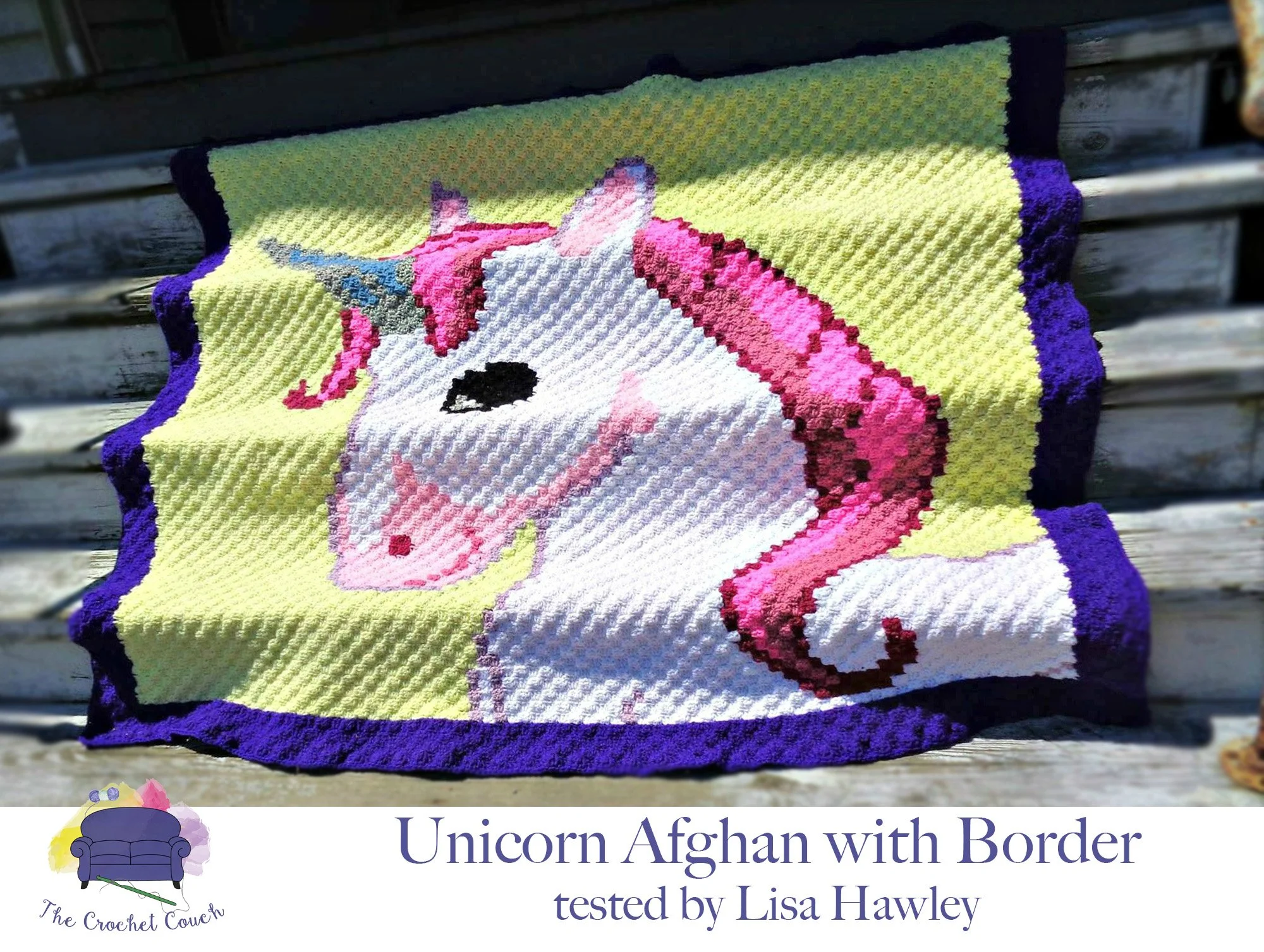 Unicorn Afghan, With border, C2C Crochet Pattern