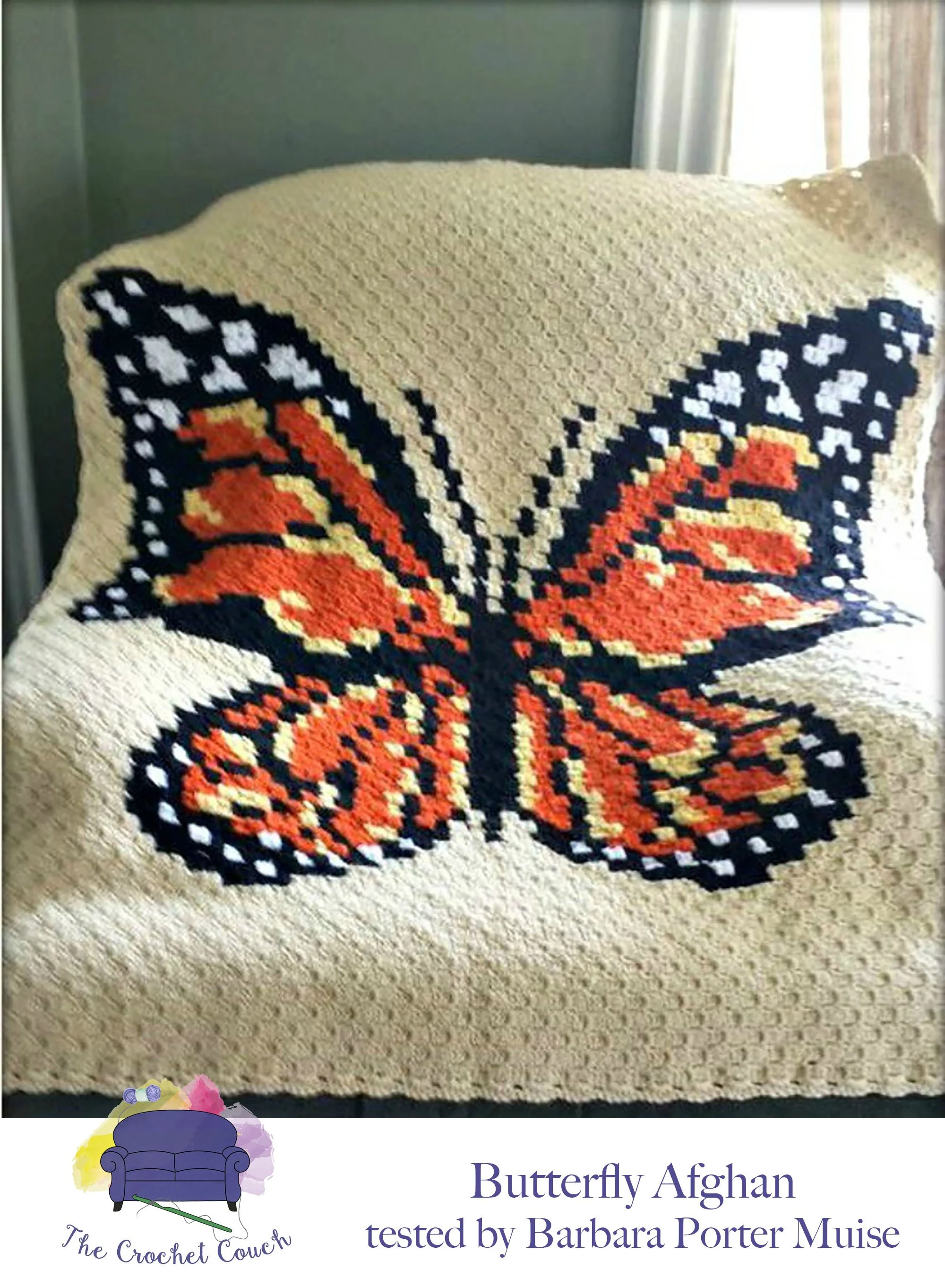 Monarch Butterfly Afghan, C2C Crochet Pattern