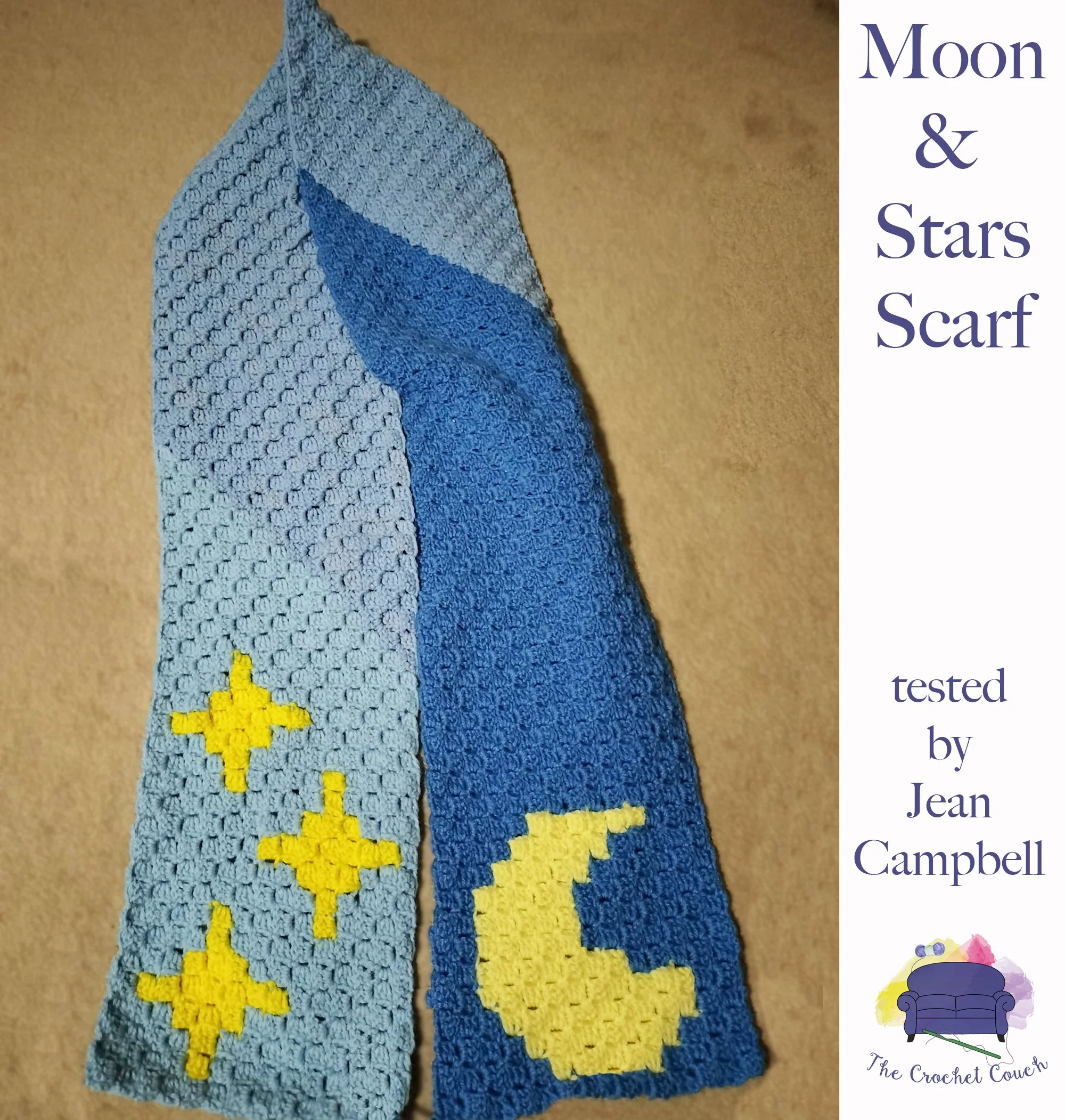 Moon and Stars Scarf, C2C Crochet Pattern
