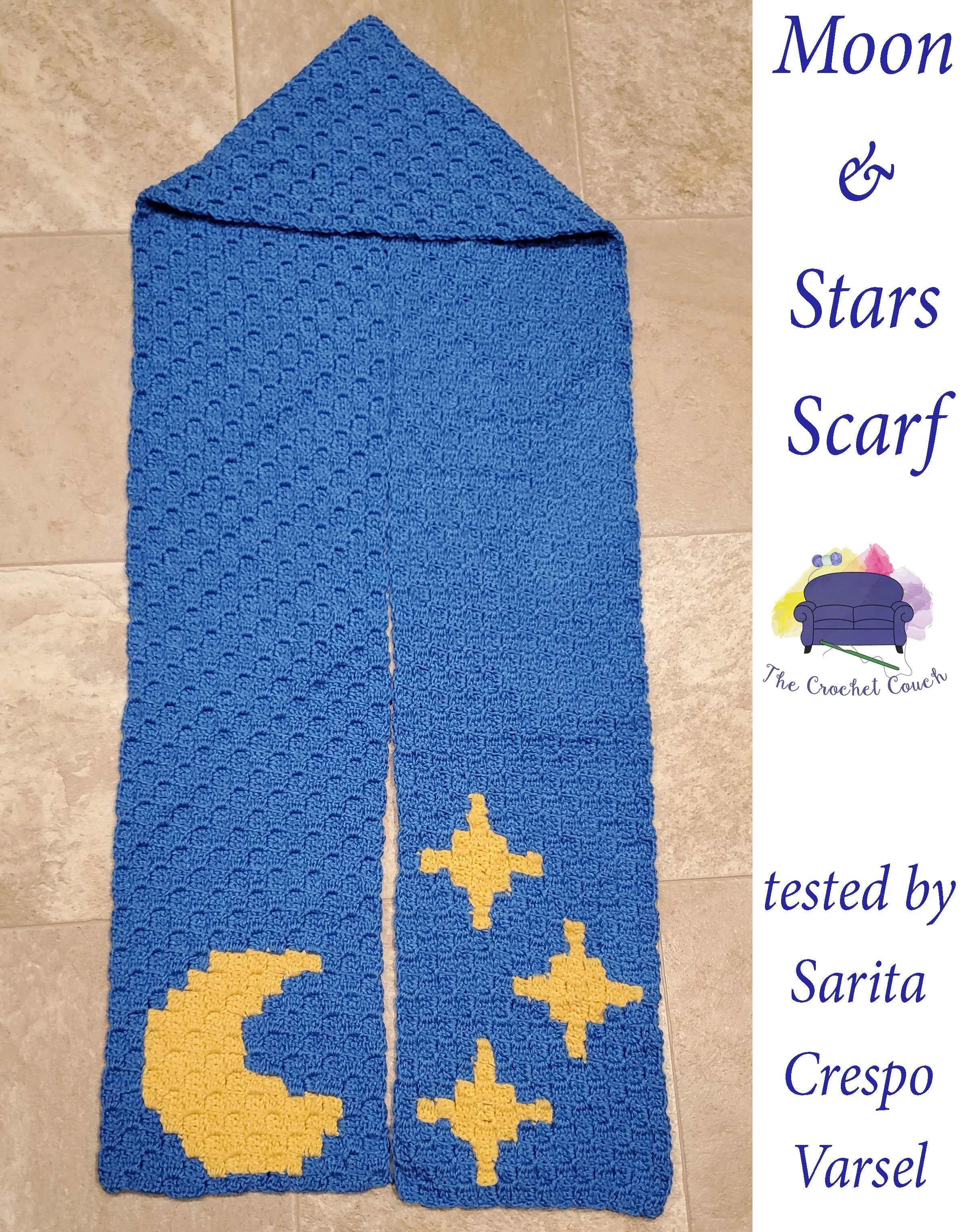Moon and Stars Scarf, C2C Crochet Pattern