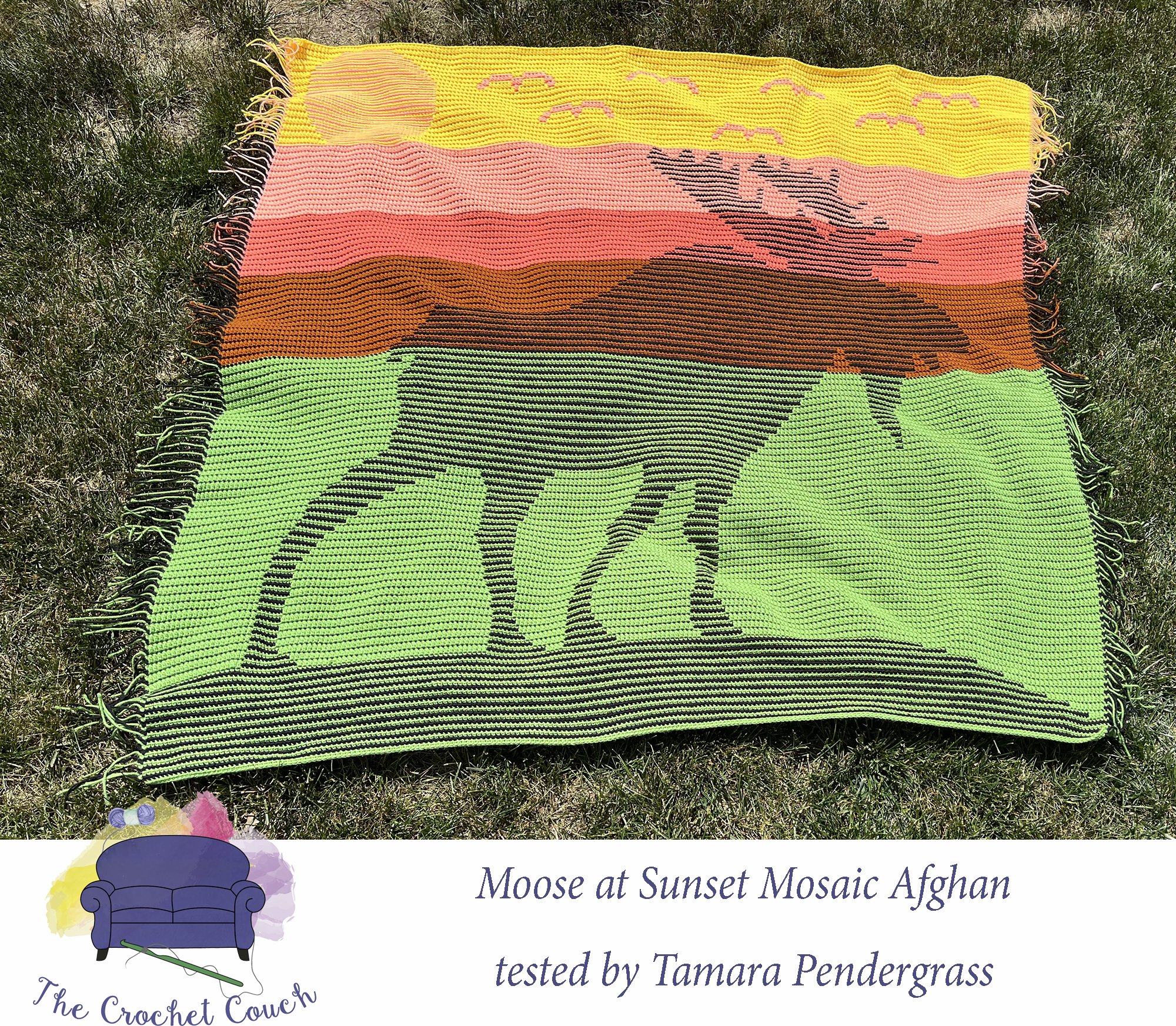 Moose at Sunset Afghan, Overlay Mosaic Crochet Pattern