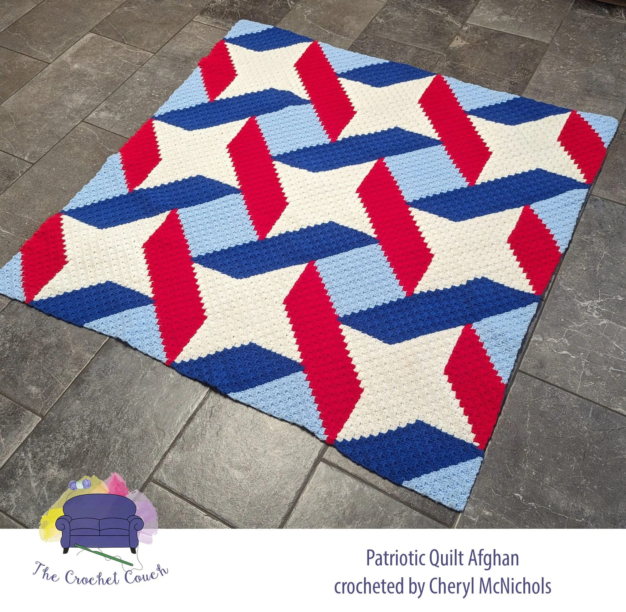 Patriotic Quilt Afghan, C2C Crochet Pattern