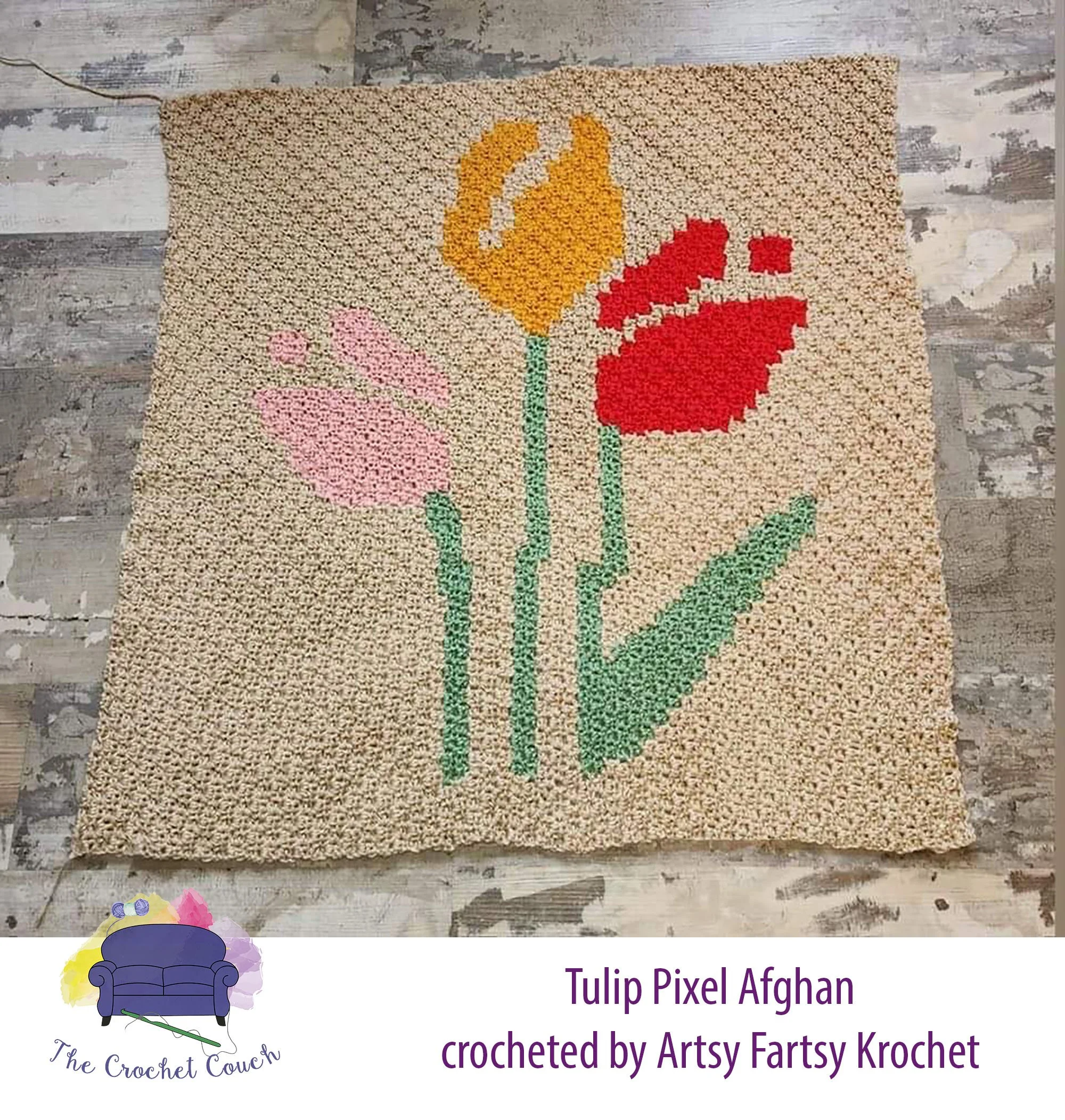 Tulip Pixels Small Afghan, C2C Crochet Pattern