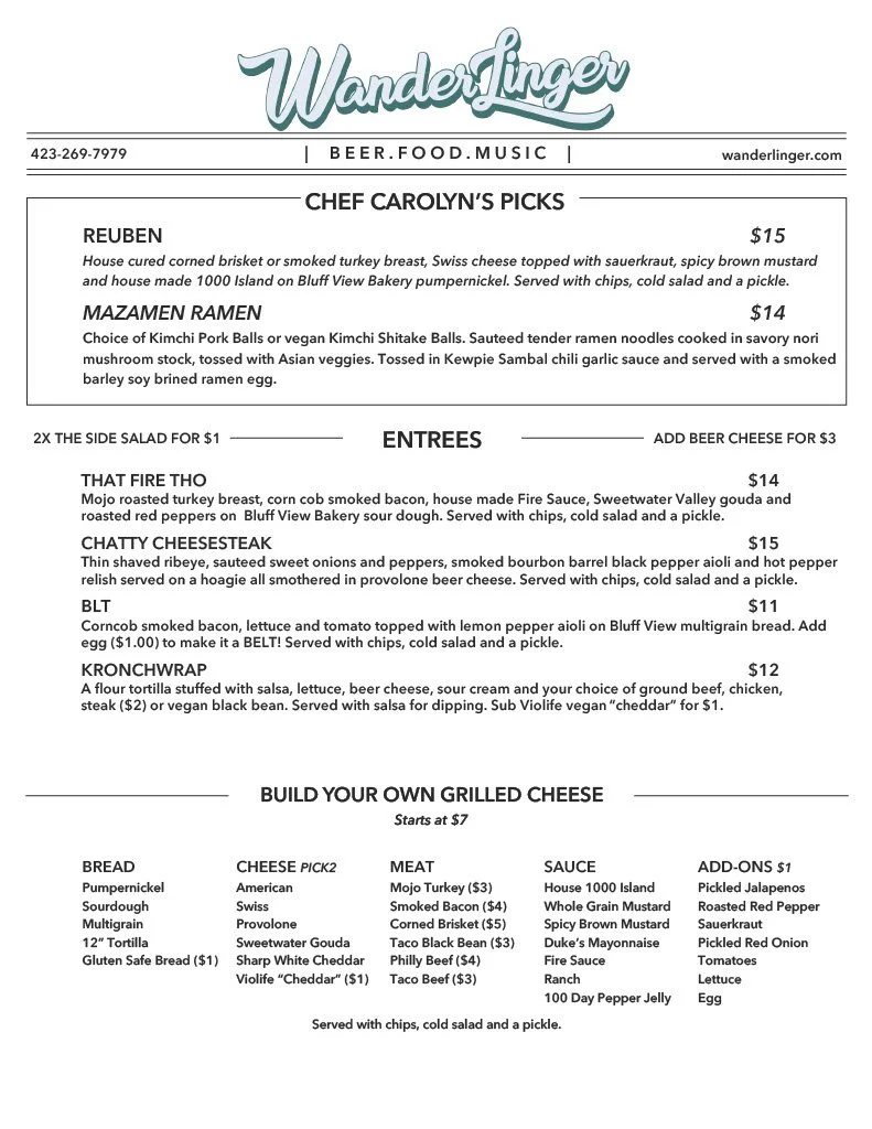 Food Menu — WanderLinger Brewing Company