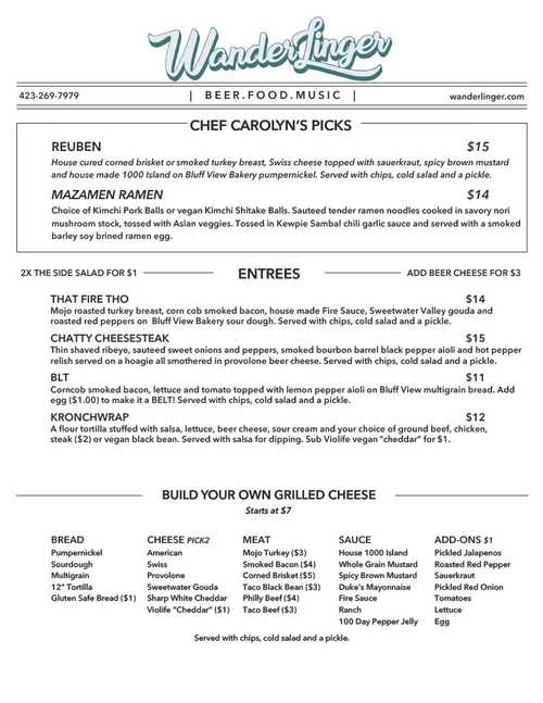 Food Menu — WanderLinger Brewing Company