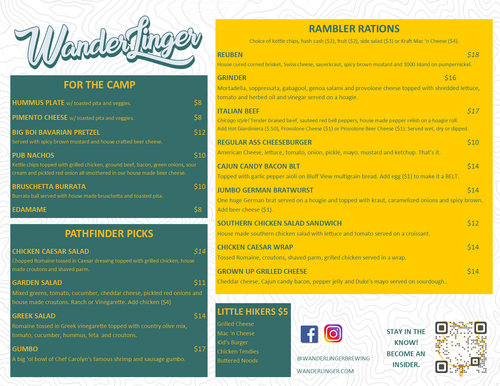 Food Menu — WanderLinger Brewing Company