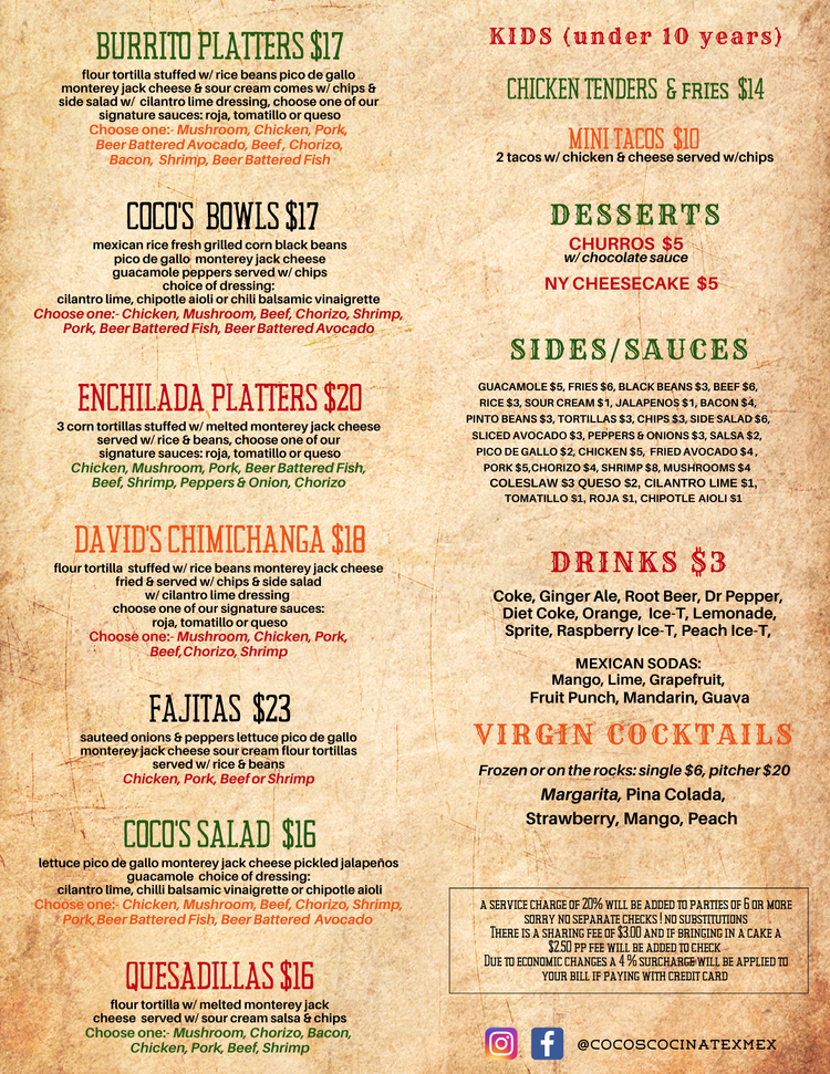 MENU — Coco's Cocina