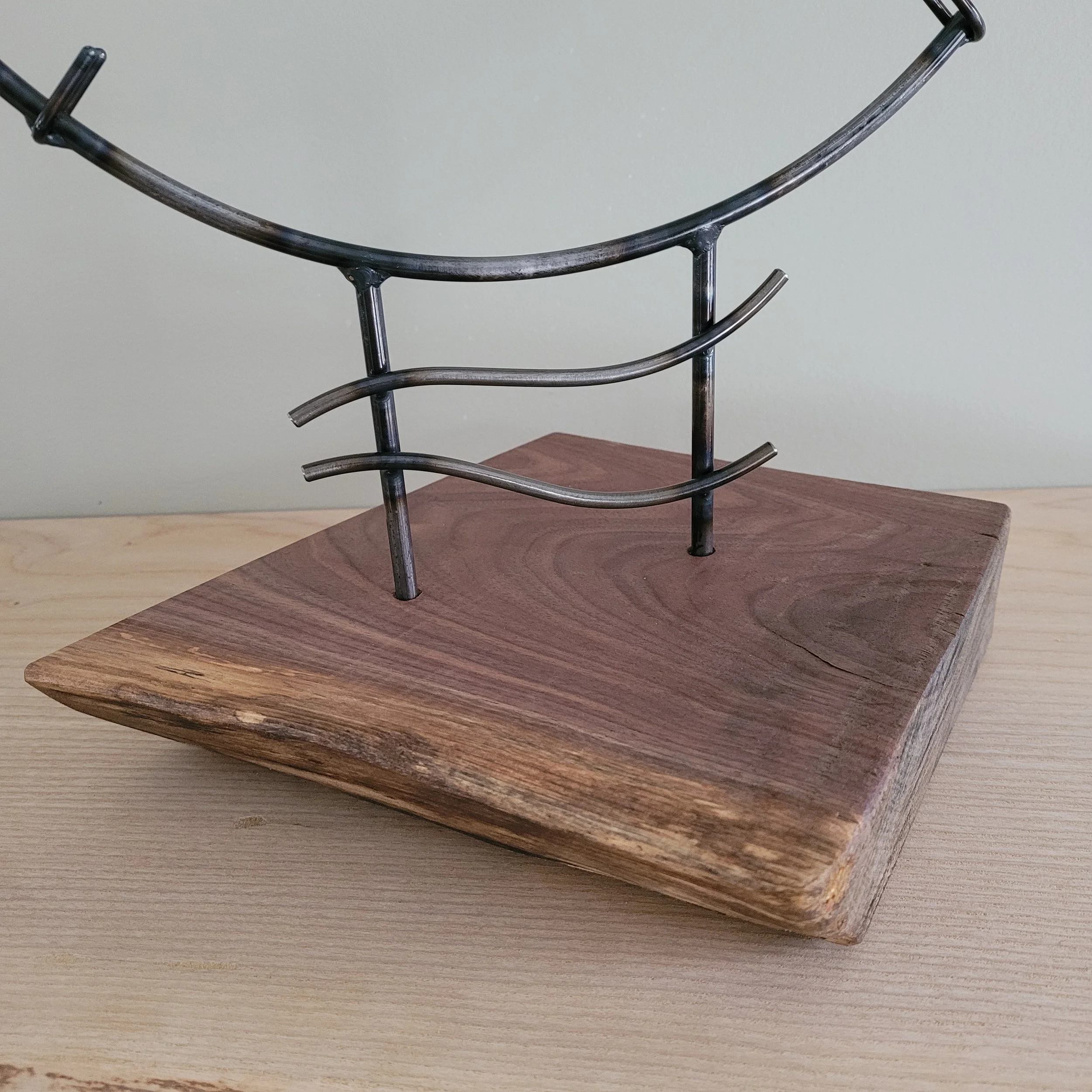 12" round glass stand on black walnut — dave hardell