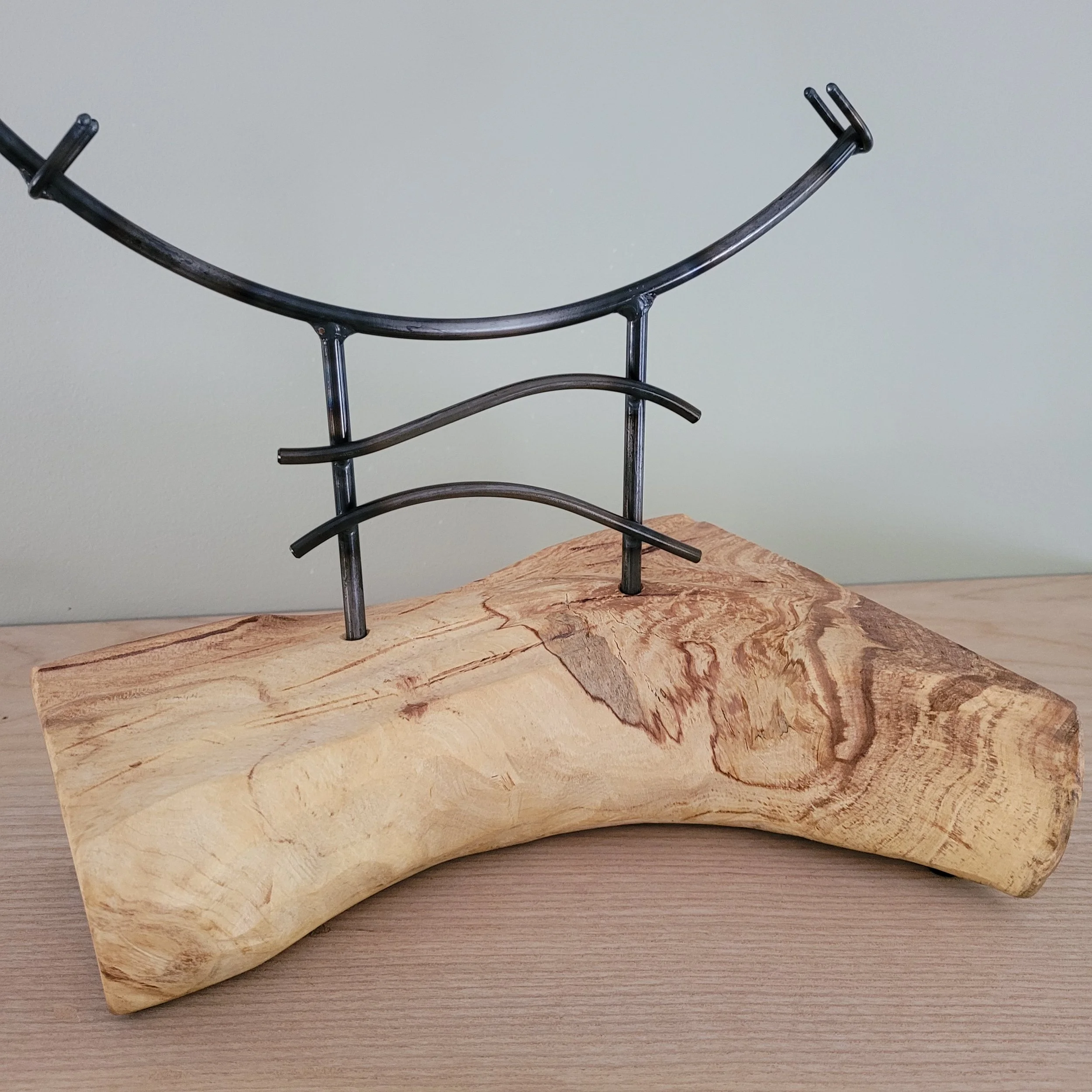 12" round glass stand on carved spalted maple — dave hardell