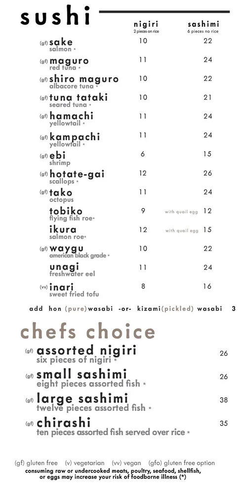 Dinner Menu — Sabaku Sushi