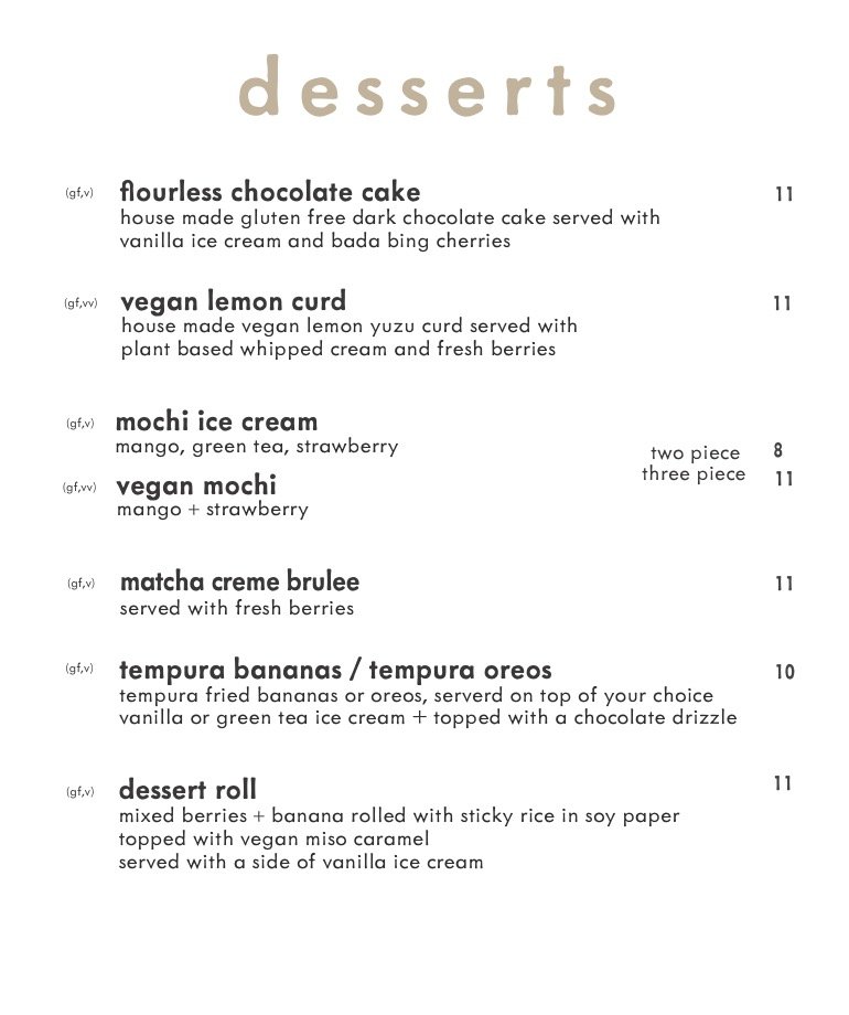 Dinner Menu — Sabaku Sushi