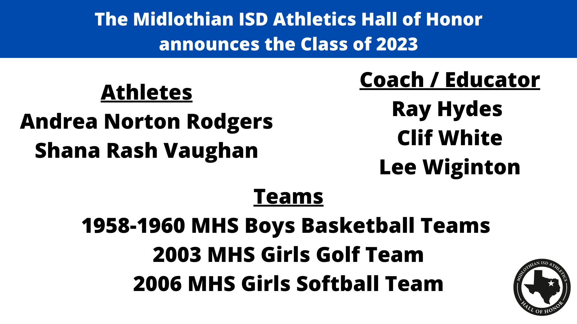 Midlothian ISD Athletics Hall of Honor