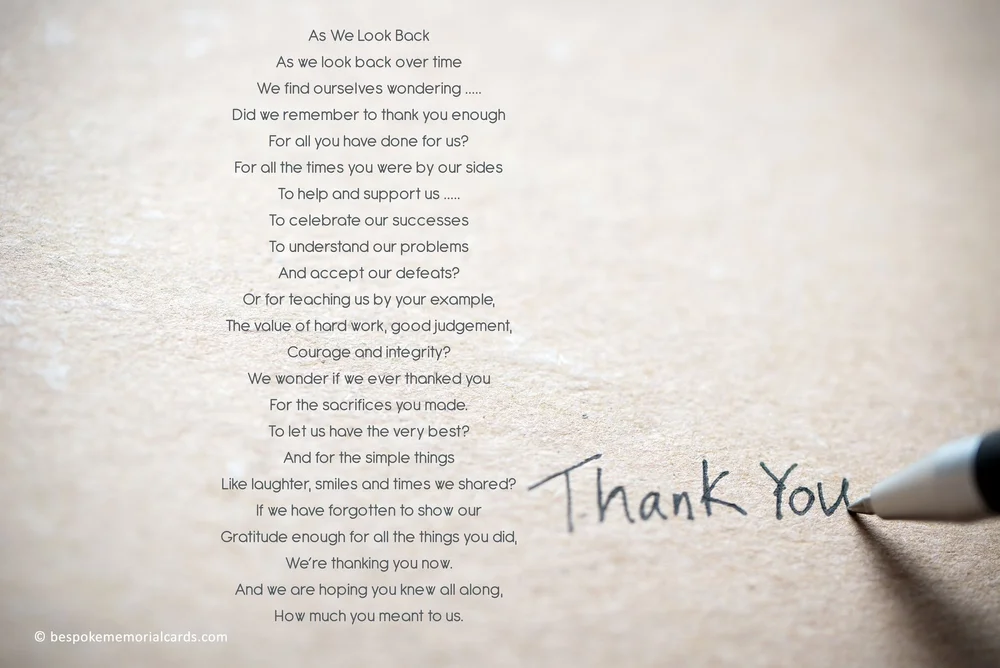 As we look back — Bespoke Memorial Cards