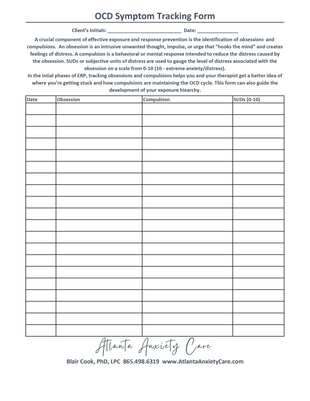 OCD Symptom Tracker — Atlanta Anxiety Care