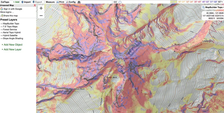 CalTopo pro tip - slope angle shading — Alpinesavvy