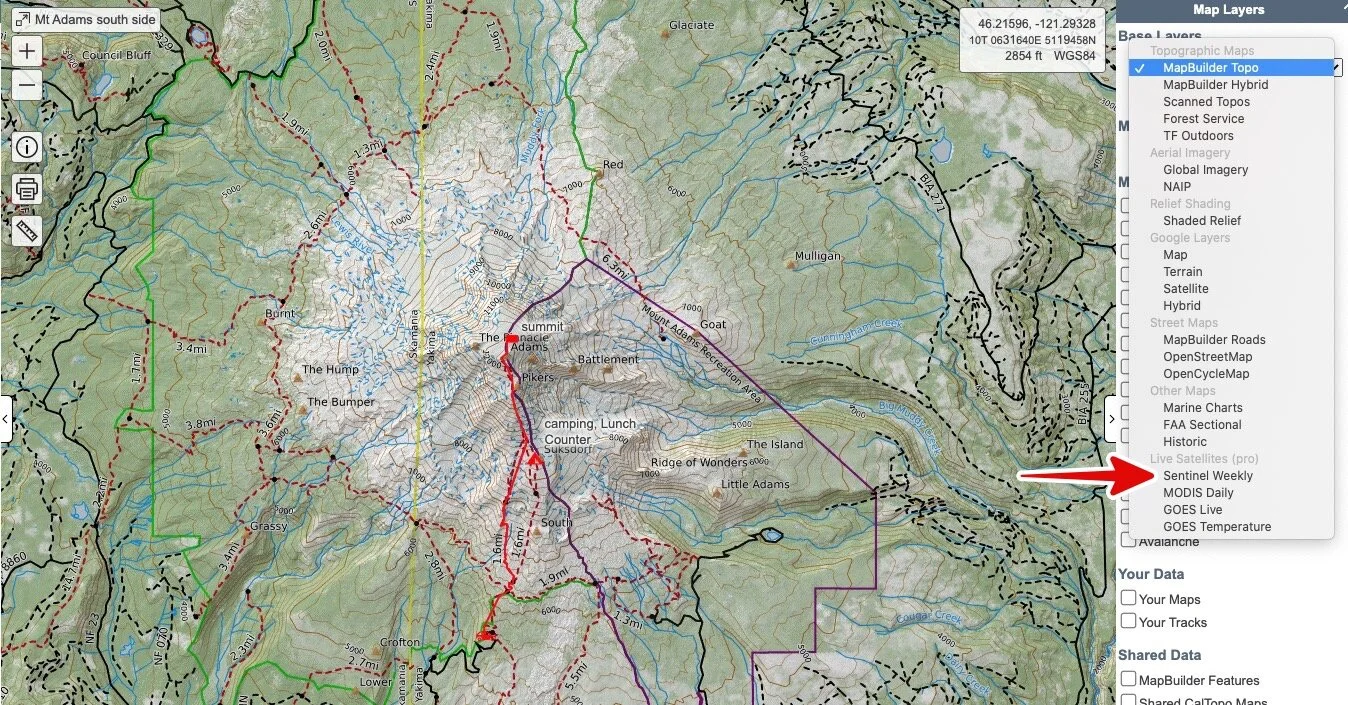 Weekly hi-res satellite imagery in CalTopo — Alpinesavvy