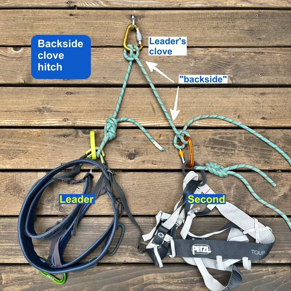 Backside clove hitch: transition to "self-thread" lower — Alpinesavvy