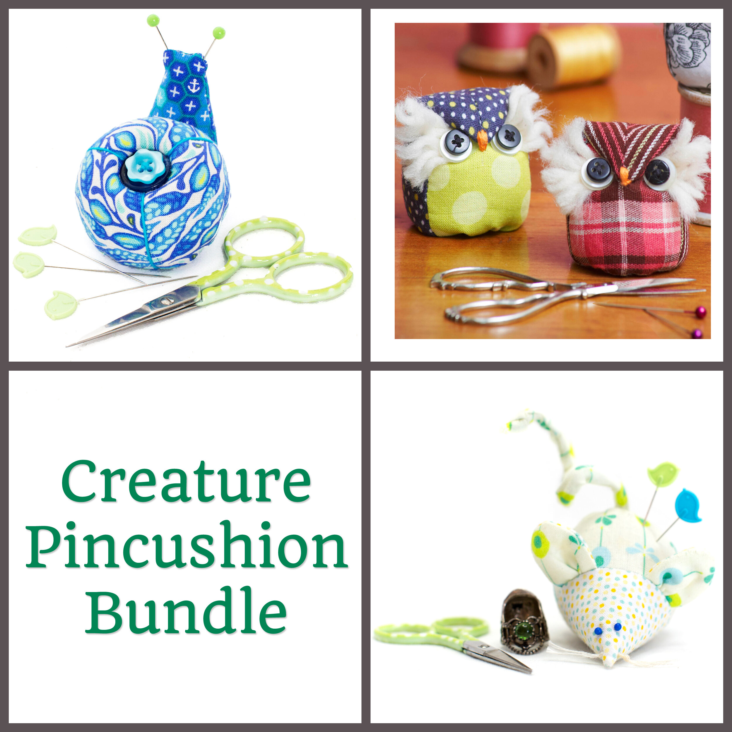 Owl + Snail + Mouse Pincushion Pattern Bundle — Sewn Wyoming