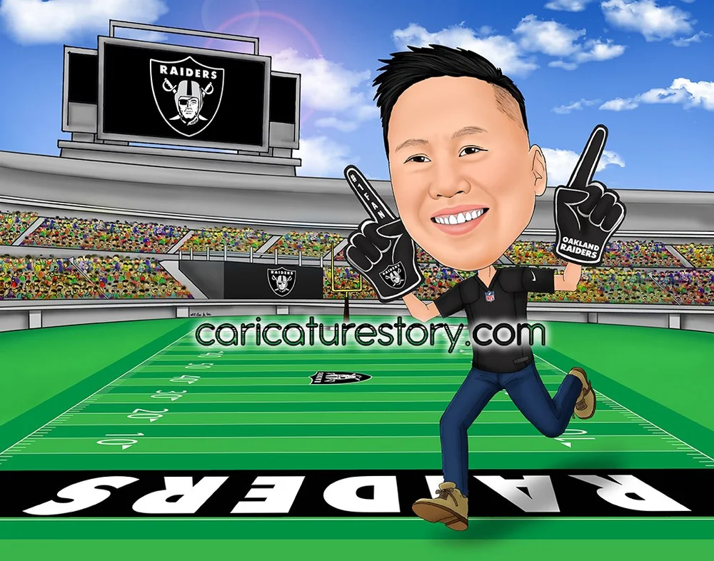 Custom Raiders Football Theme Birthday Caricature Portrait — Caricature ...