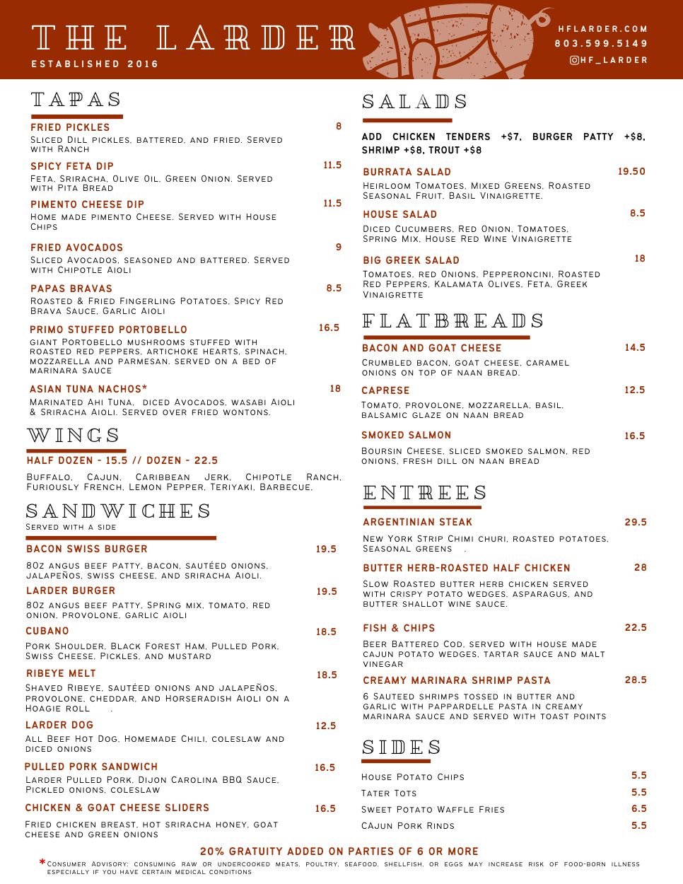 Dinner Menu - Tapas, burgers, salads, wings and sandwiches — Hammond's ...