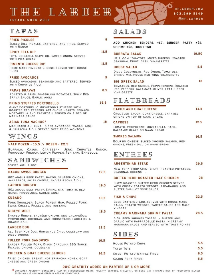 Dinner Menu - Tapas, burgers, salads, wings and sandwiches — Hammond's ...