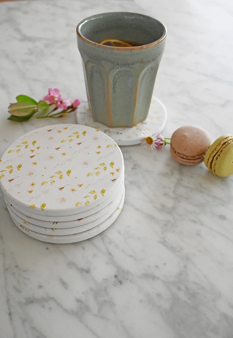 Flower Coasters | Round Ceramic Coasters — Talia Designs