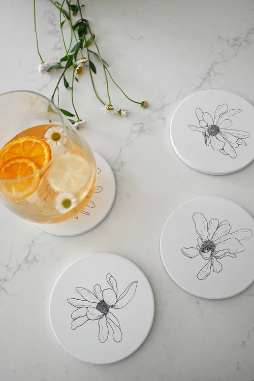 Flower Coasters | Round Ceramic Coasters — Talia Designs
