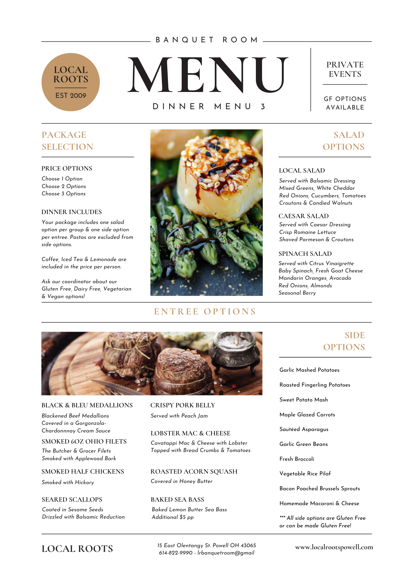 Banquet Room Menus — Local Roots