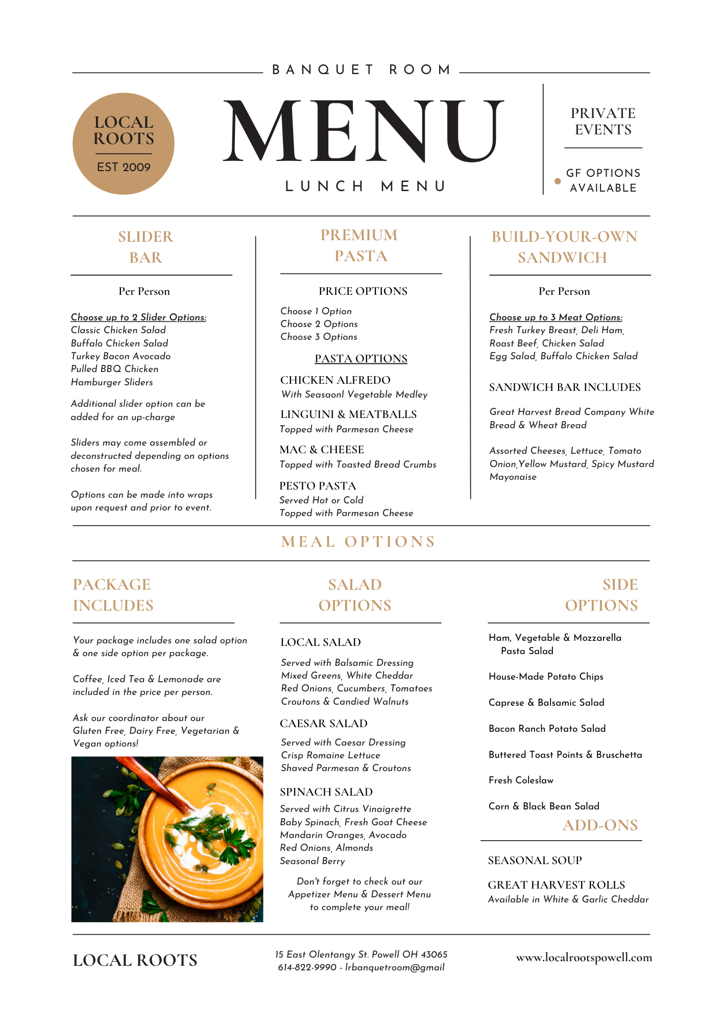 Banquet Room Menus — Local Roots