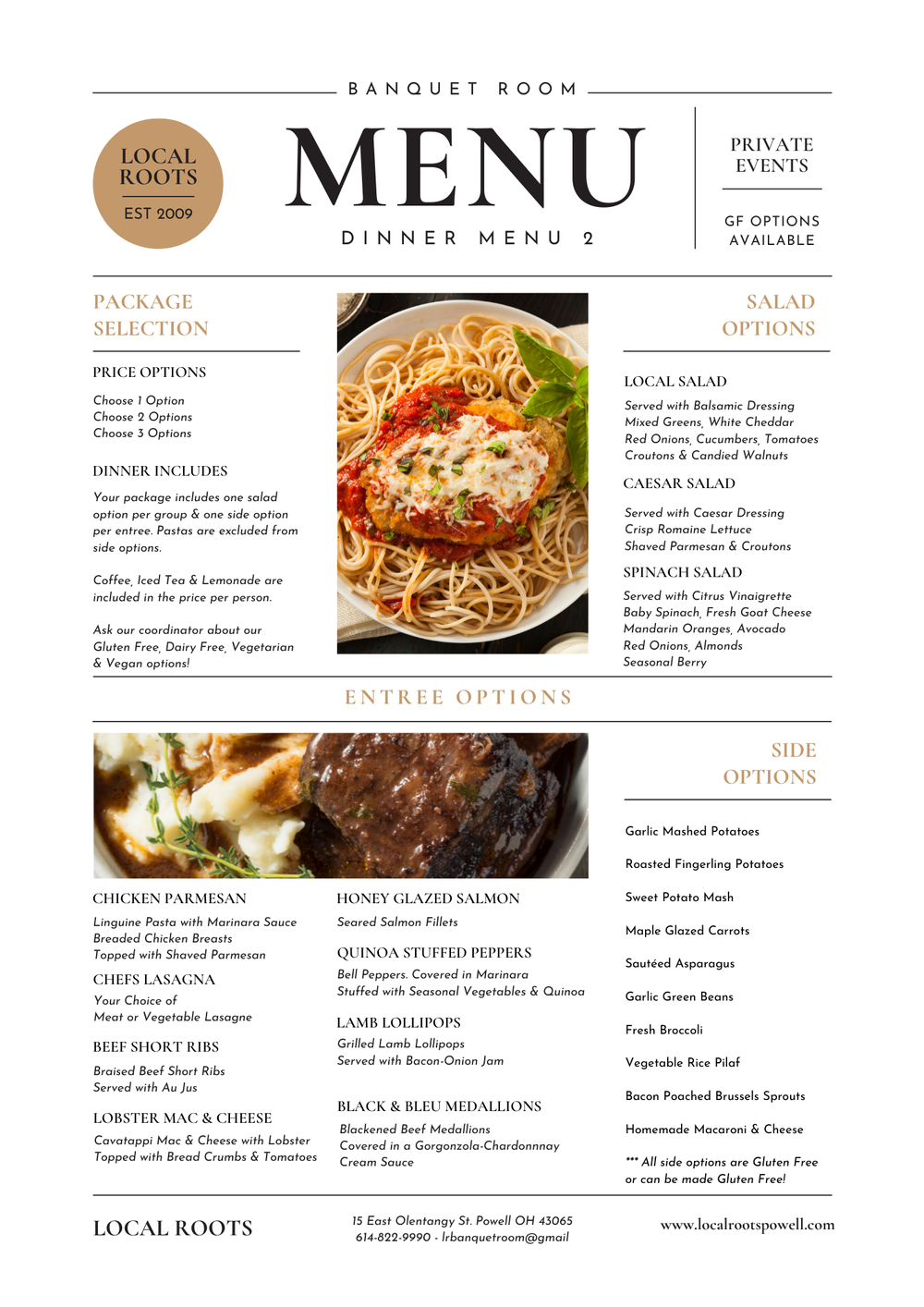 Banquet Room Menus — Local Roots