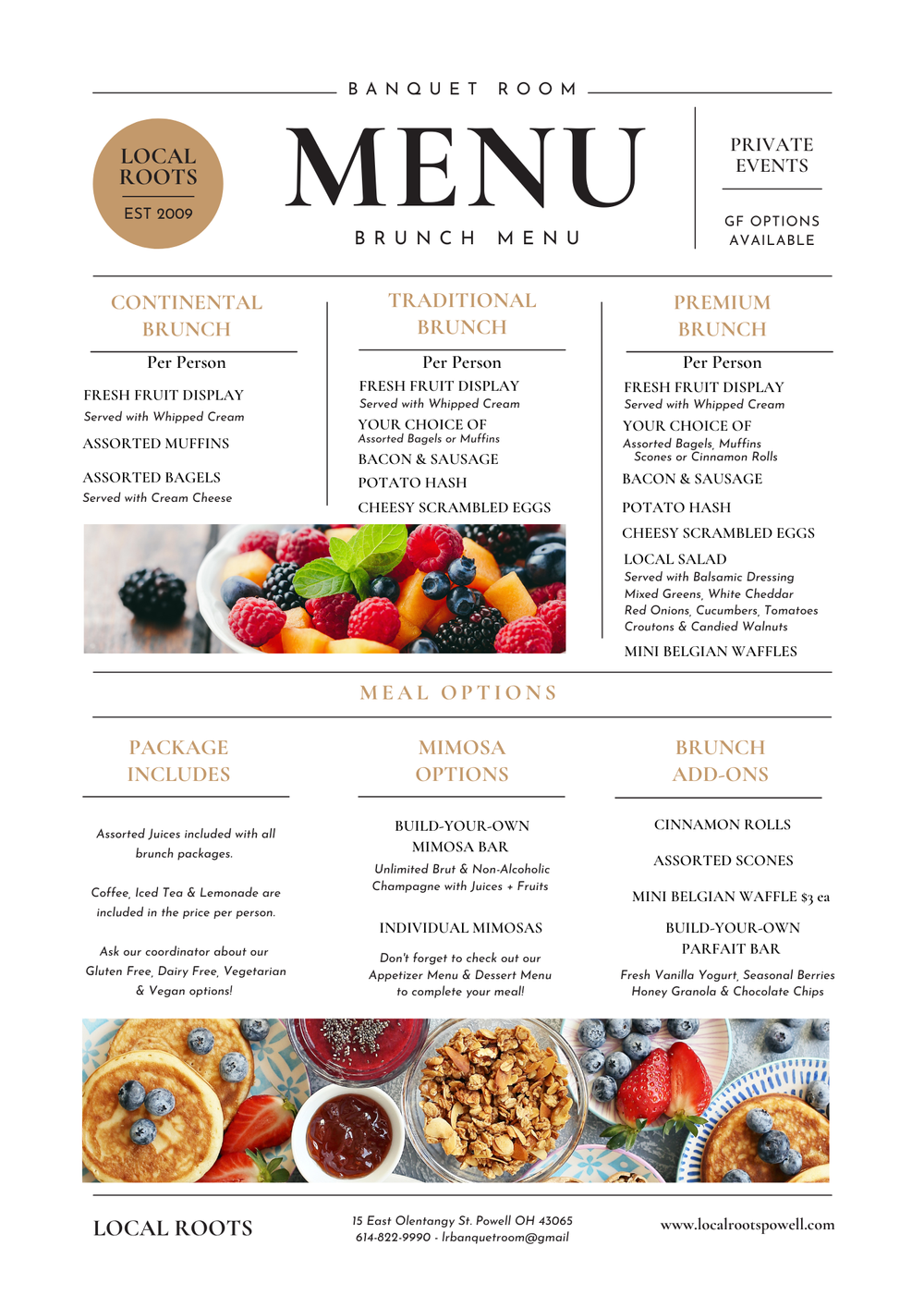Banquet Room Menus — Local Roots