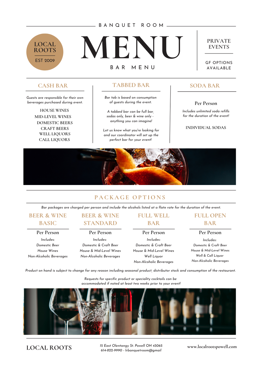 Banquet Room Menus — Local Roots