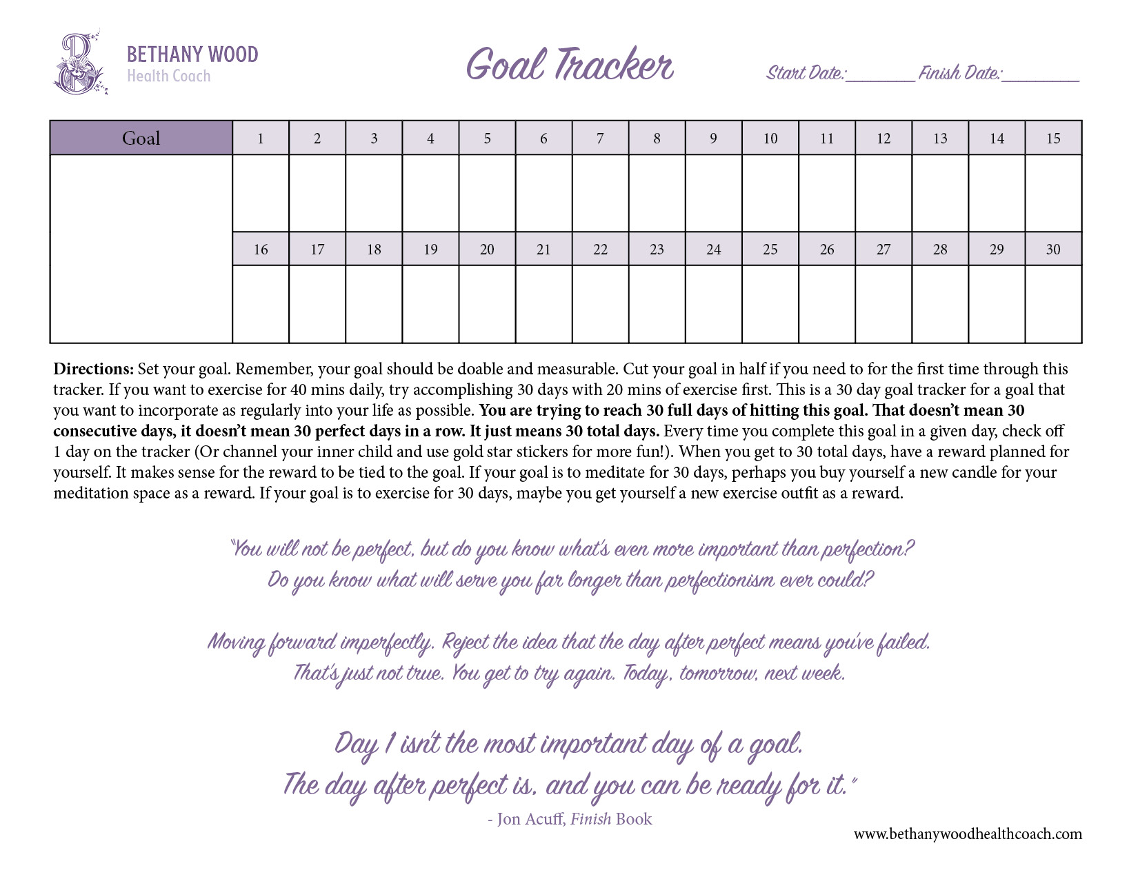 Daily Workout Plan By Back On Pointe Printable | EOUA Blog