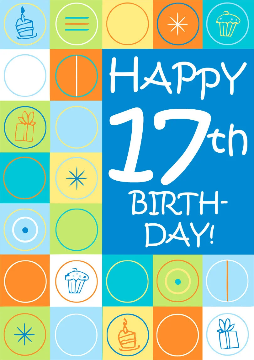 17 Years Old Birthday Card Generic Colorful PRINTBIRTHDAY CARDS