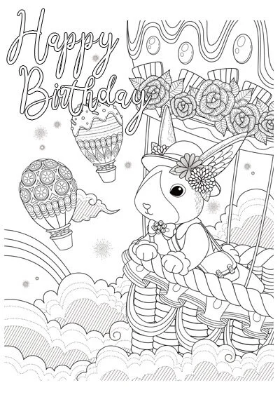 Rabbit Birthday Coloring Pages and Cards (free) — PRINTBIRTHDAY.CARDS