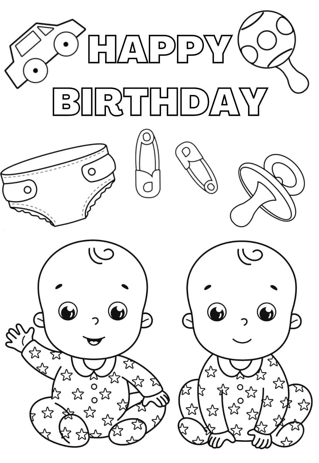 Beautiful Coloring Pages for a 1st Birthday Celebration (cards also ...