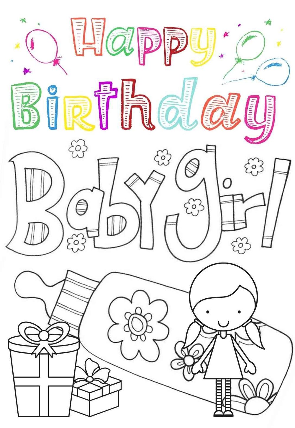 Beautiful Coloring Pages for a 1st Birthday Celebration (cards also ...