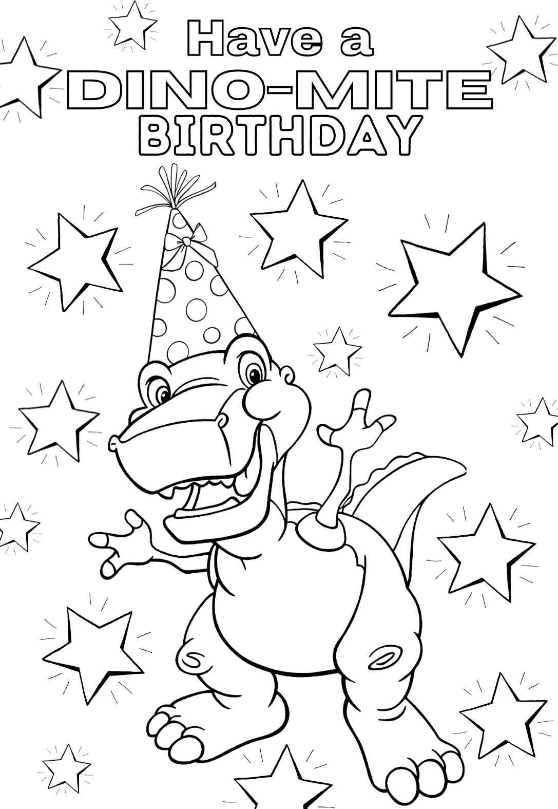 10 Gnarly Dinosaur Birthday Coloring Pages & Cards (free ...