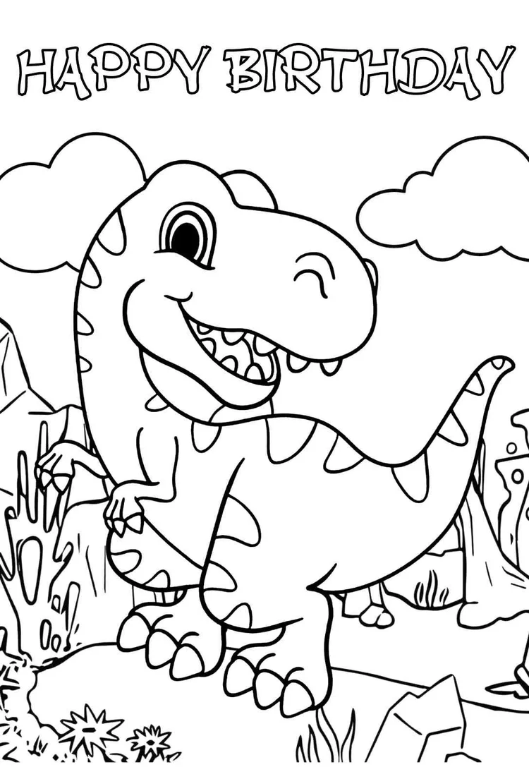 10 Gnarly Dinosaur Birthday Coloring Pages & Cards (free ...