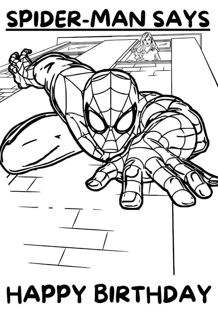 12 Spectacular Spiderman Birthday Coloring Pages & Cards (free ...